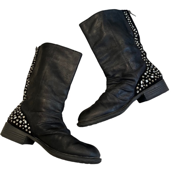 Reba | Shoes | Reba Leather Mid Calf Studded Boots | Poshmark